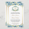 Blue Floral Gold Catholic Cross QR Code Wedding Invitation | Zazzle
