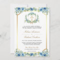 Blue Floral Gold Catholic Cross QR Code Wedding Invitation | Zazzle
