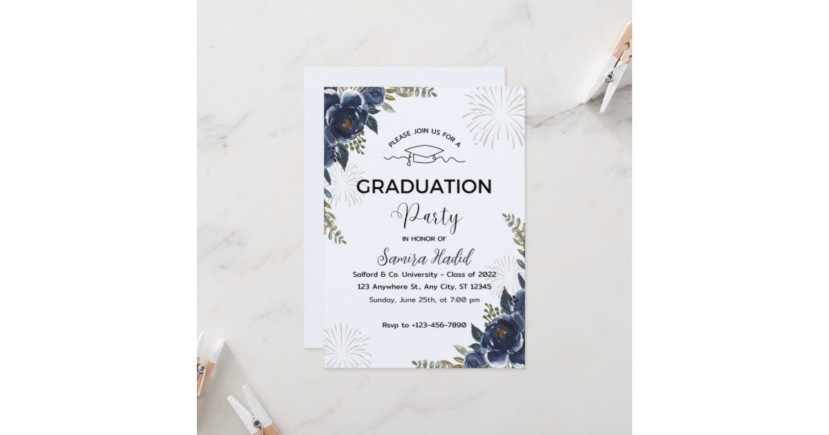 Blue Floral Graduation Party Invitation | Zazzle