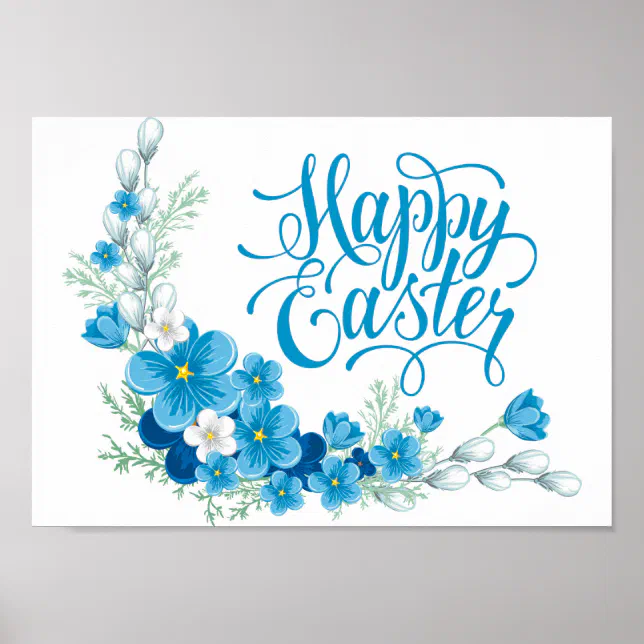 Blue floral Happy Easter poster | Zazzle