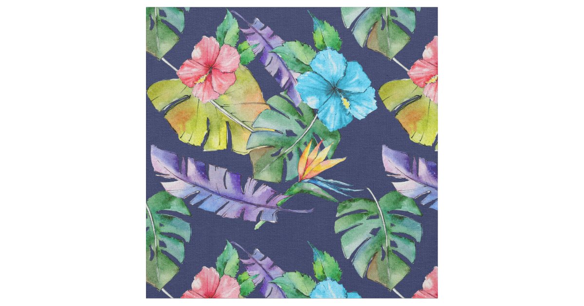Blue Floral Hawaiian Fabric | Zazzle