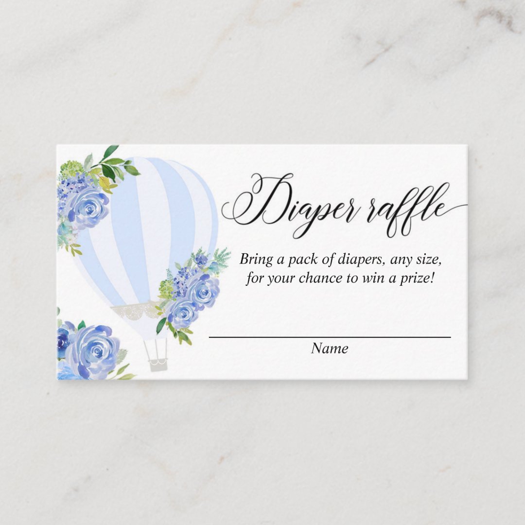 Blue floral hot air balloon diaper raffle cards | Zazzle
