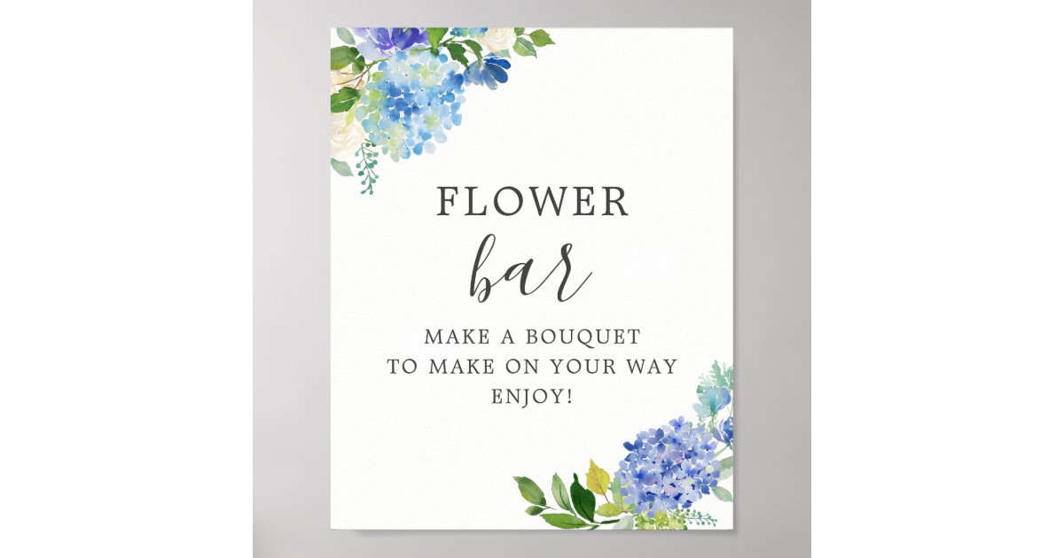 Blue Floral Hydrangea Flower Bar Pedestal Sign | Zazzle