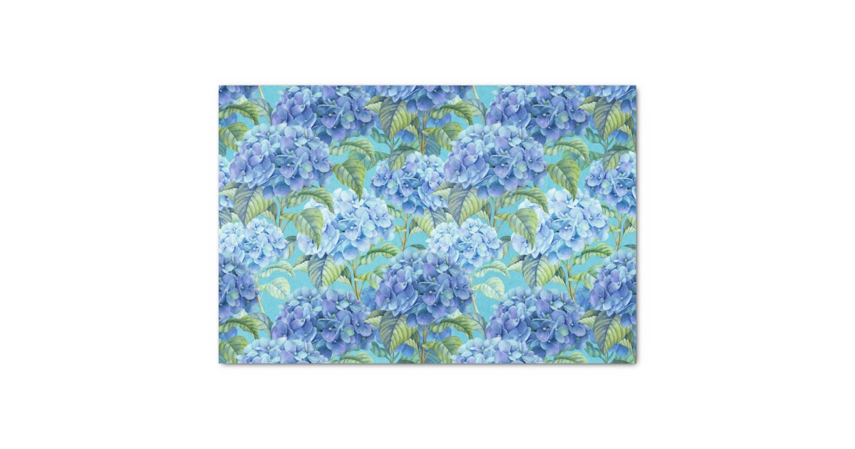 Blue floral Hydrangea Flower pattern Tissue Paper | Zazzle