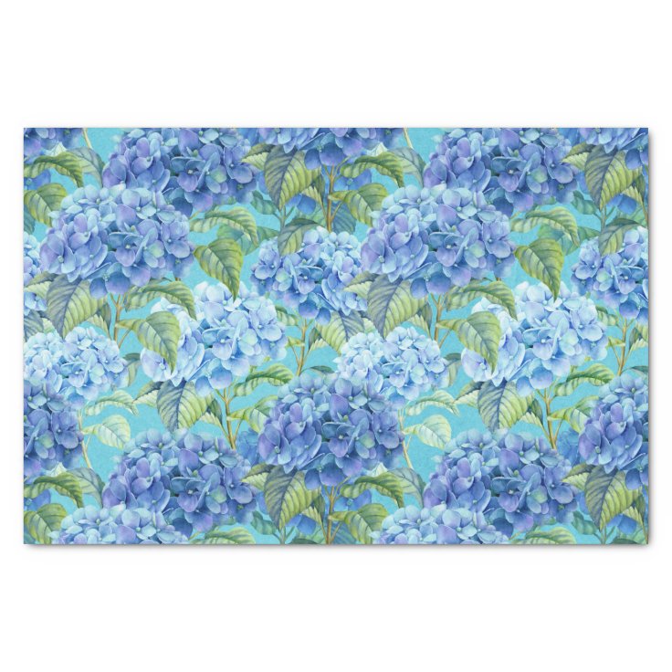 Blue floral Hydrangea Flower pattern Tissue Paper | Zazzle
