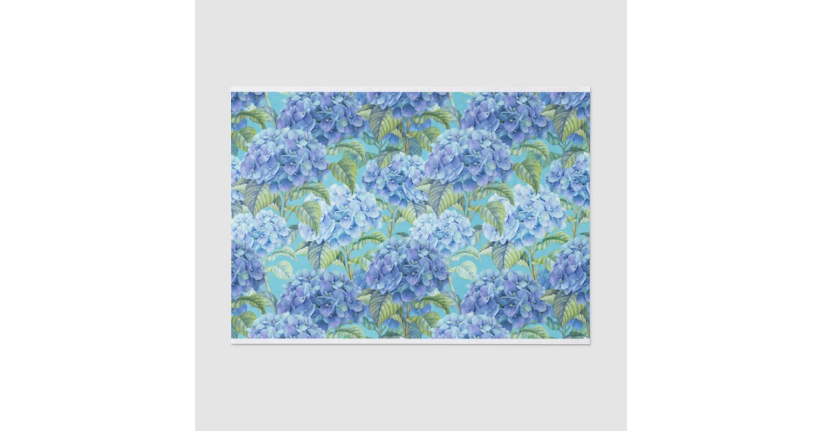 Blue floral Hydrangea Flower pattern Tissue Paper | Zazzle