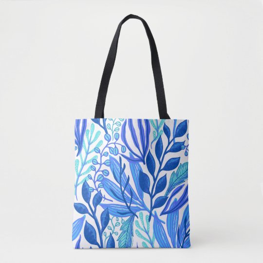 Blue Floral leaf themed Tote Bag | Zazzle.com