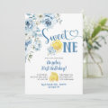 Blue Floral Lemon Sweet One First Birthday Invitation | Zazzle