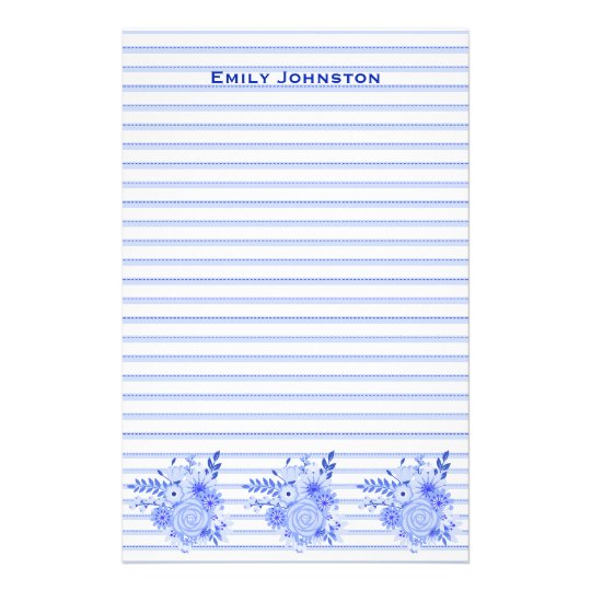 Blue Floral Lined Custom Stationery | Zazzle.com