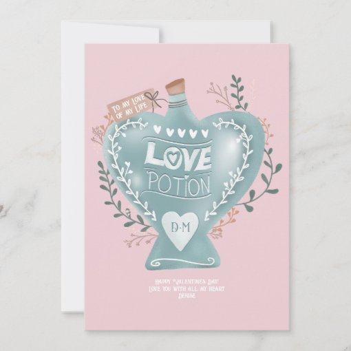 Blue floral love potion bottle Valentine day pink Holiday Card | Zazzle