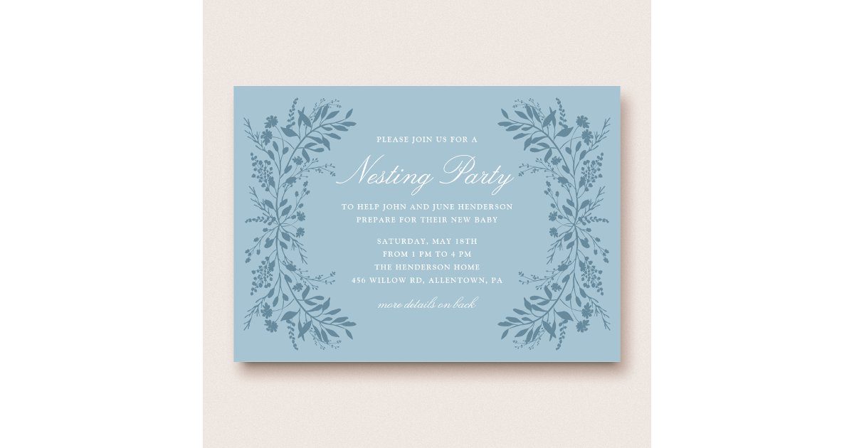 Blue Floral Nesting Party Invitation | Zazzle