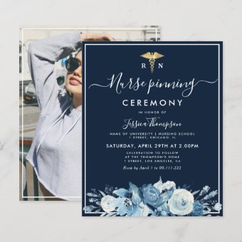 blue floral Nurse pinning ceremony Invitation | Zazzle