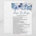 Blue Floral Pass The Prize Bridal Shower Game Stationery | Zazzle