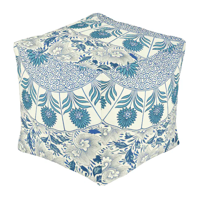 Blue Floral Pattern Antique Asian Design Pouf | Zazzle