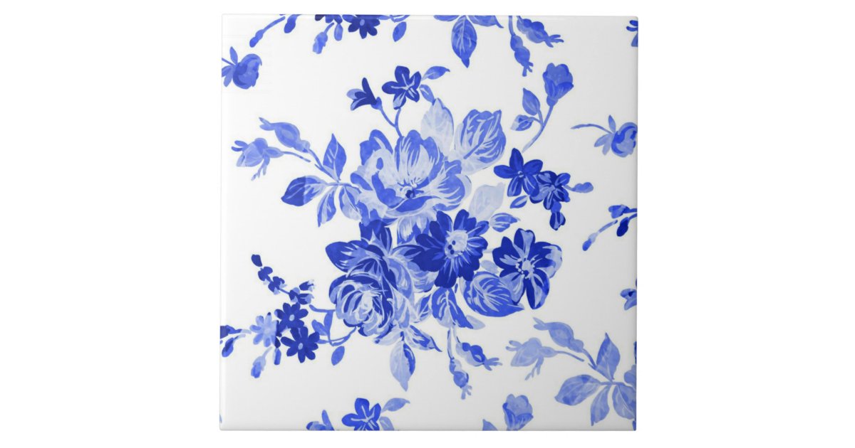 Blue Floral Pattern Ceramic Tile | Zazzle