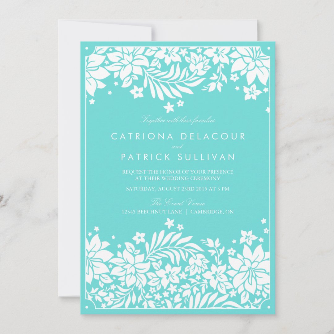 Blue Floral Pattern Wedding Invitation | Zazzle