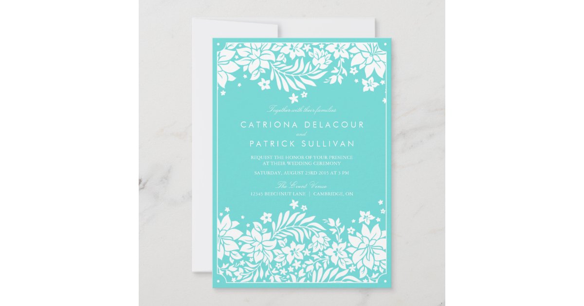 Blue Floral Pattern Wedding Invitation | Zazzle