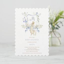 Blue Floral Peter the Rabbit Monogram Baby Shower Invitation | Zazzle