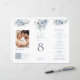 Blue Floral Photo QR Trifold Wedding Menu Table No | Zazzle