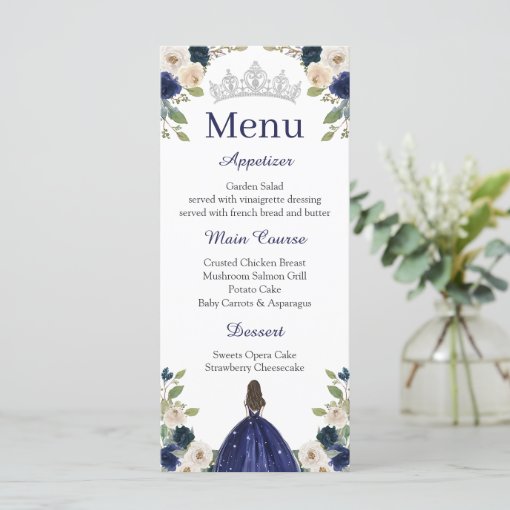Blue Floral Princess Quinceañera Menu Menu | Zazzle