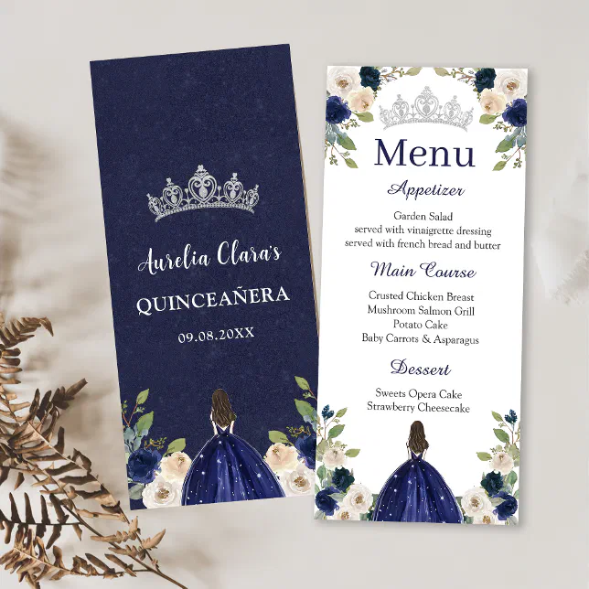 Blue Floral Princess Quinceañera Menu Menu | Zazzle