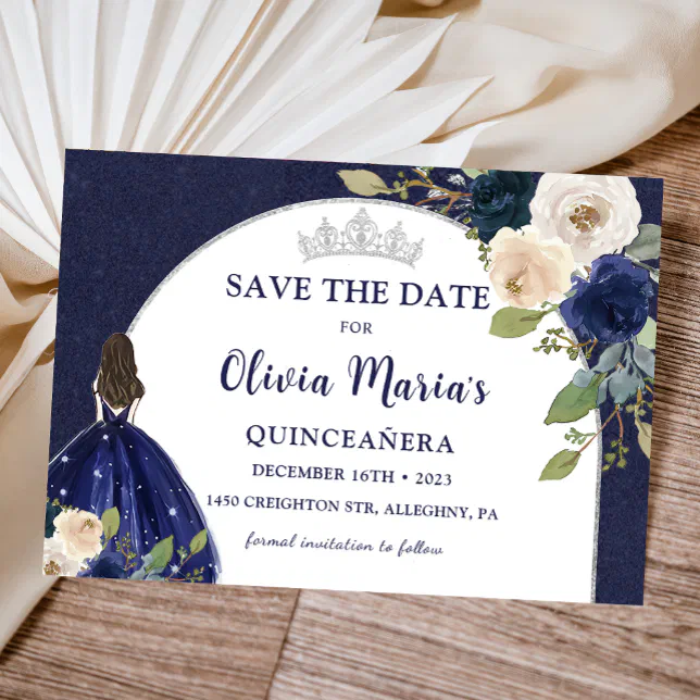 Blue Floral Princess Quinceañera Save The Date | Zazzle