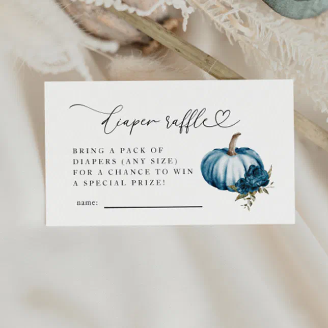 Blue Floral Pumpkin Diaper Raffle Ticket Enclosure Card | Zazzle