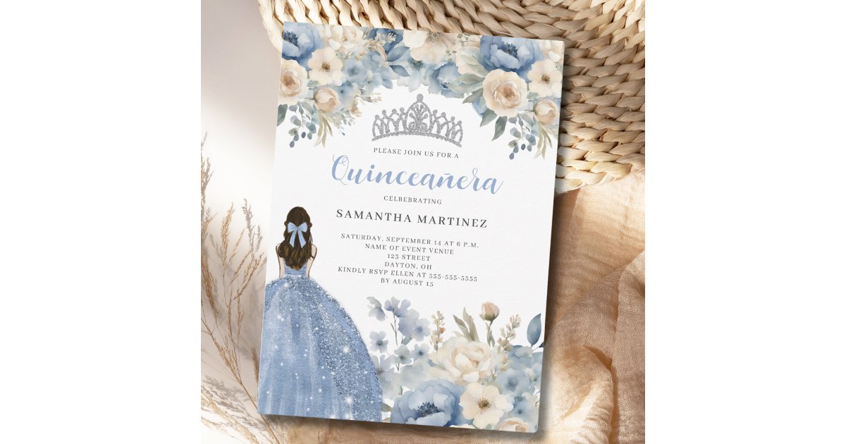Blue Floral Quinceañera Invitation | Zazzle