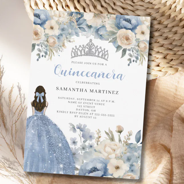 Blue Floral Quinceañera Invitation | Zazzle