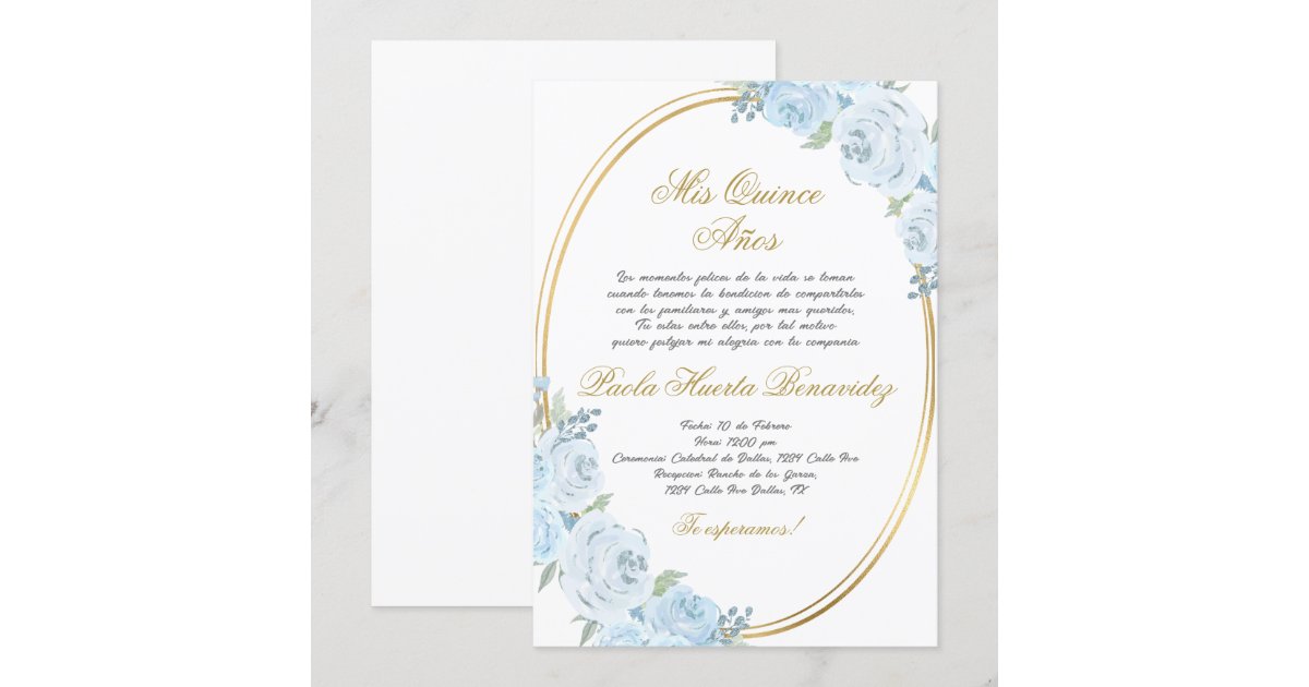 Blue floral Quinceanera invitation in Spanish | Zazzle