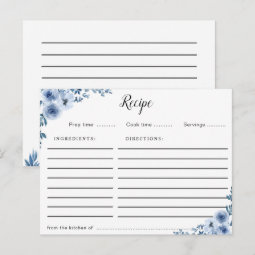 blue floral recipe card | Zazzle