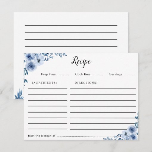 blue floral recipe card | Zazzle