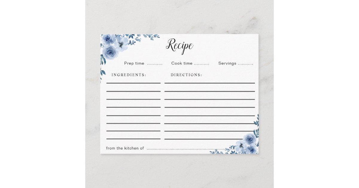 blue floral recipe card | Zazzle