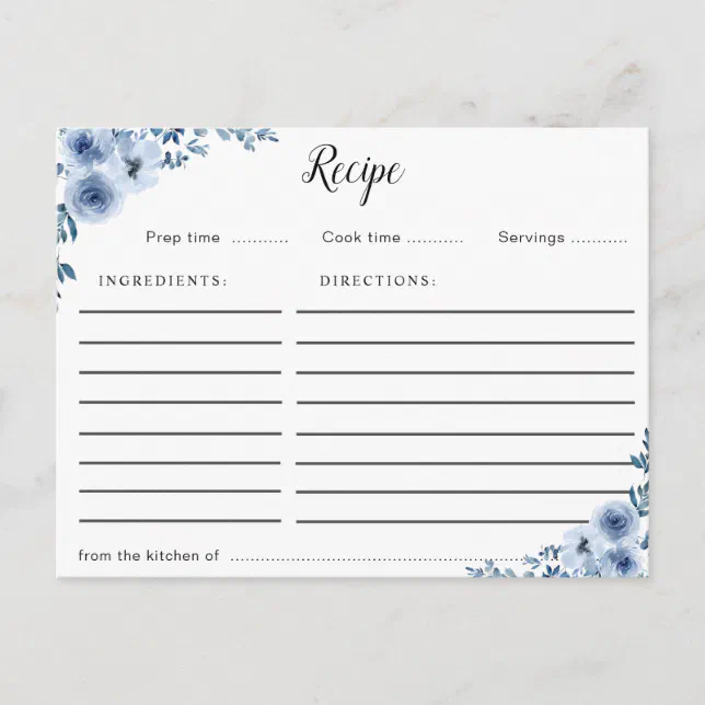blue floral recipe card | Zazzle