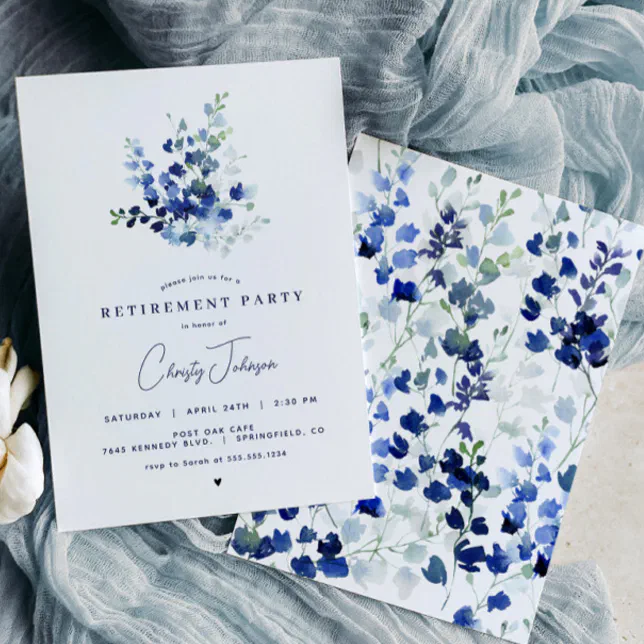 Blue Floral Retirement Party Invitation | Zazzle