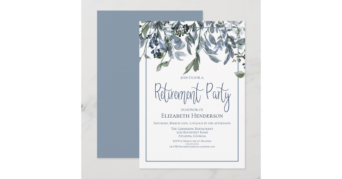Blue Floral Retirement Party Invitation | Zazzle