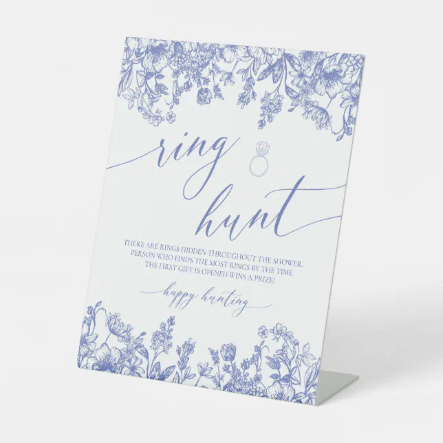 Blue Floral Ring Hunt Bridal Shower Game Sign | Zazzle