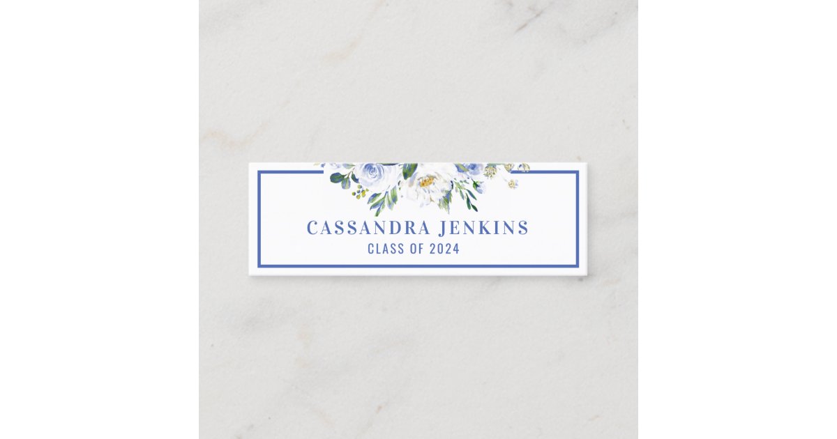 Blue Floral Rose Graduation Name Card | Zazzle