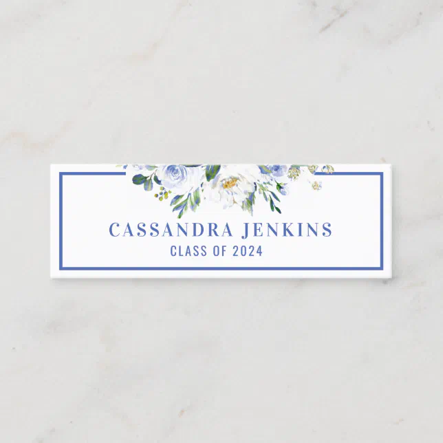 Blue Floral Rose Graduation Name Card | Zazzle