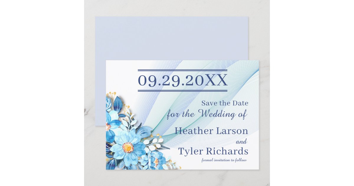 Blue Floral Save the Date Card | Zazzle