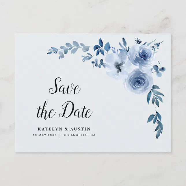 blue floral save the date postcard | Zazzle