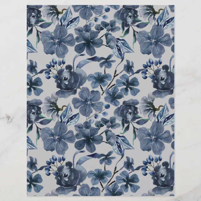Blue Floral Scrapbook Paper | Zazzle