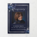 Blue floral silver photo tri-fold funeral program | Zazzle