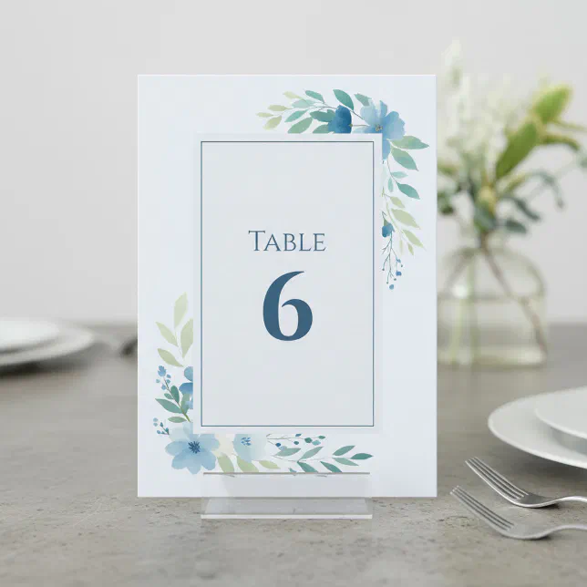 Blue Floral Table Number | Zazzle