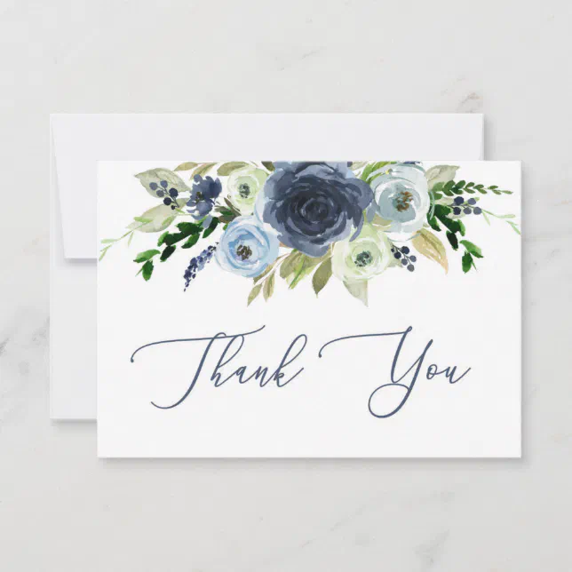 Blue floral thank you card, floral note card | Zazzle