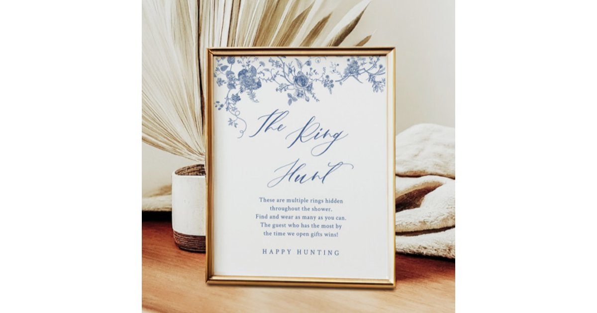 Blue Floral The Ring Game Bridal Shower Game Poster | Zazzle