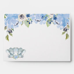 Blue Floral Twins Elephants Baby Shower Birthday Envelope | Zazzle