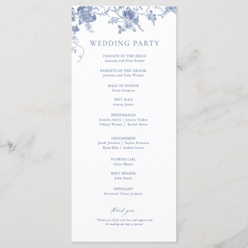 Blue Floral Victorian Classic Wedding Program | Zazzle
