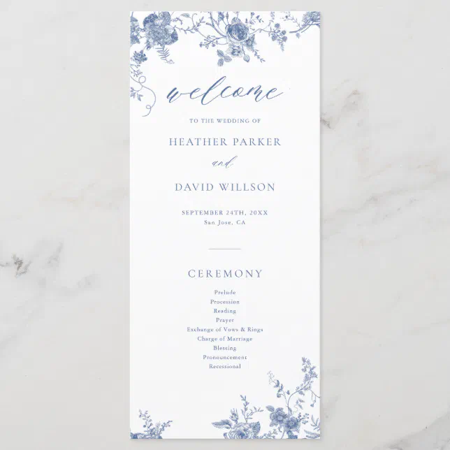 Blue Floral Victorian Classic Wedding Program | Zazzle