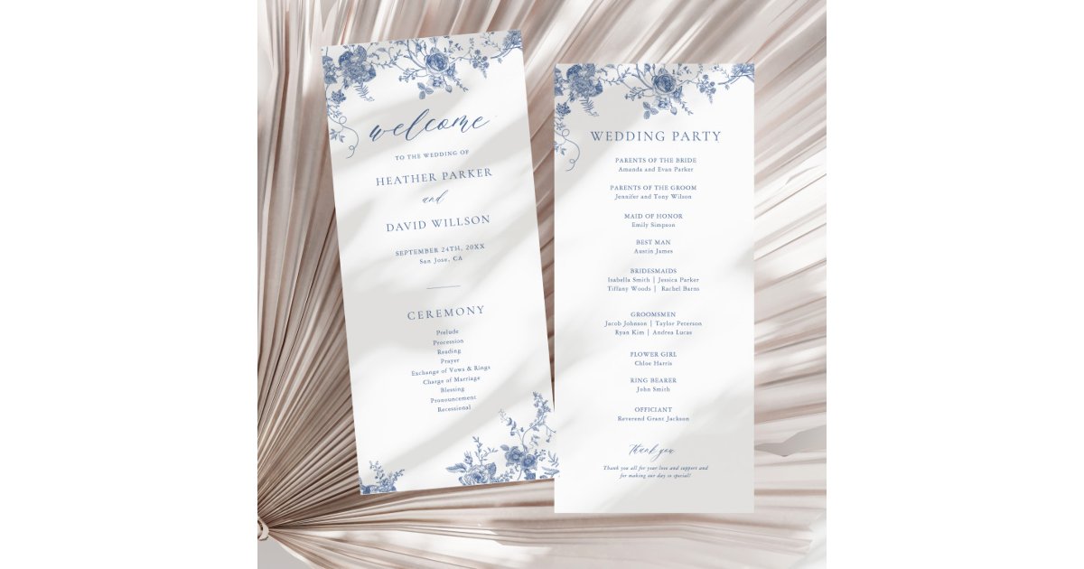 Blue Floral Victorian Classic Wedding Program | Zazzle